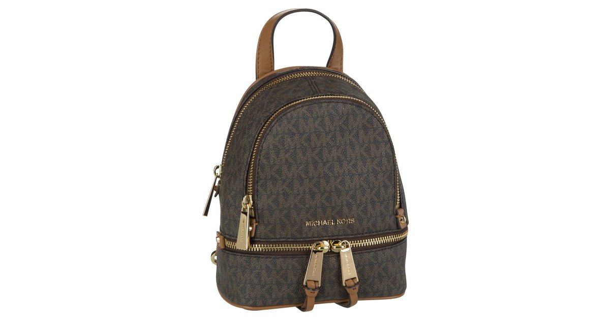 Michael Kors Rhea Zip XS Messenger Backpack MK Signature in Braun (2.4 ...