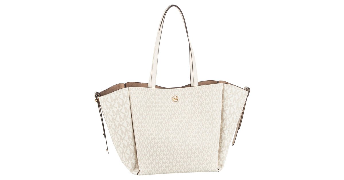 Michael Kors Freya Large Open Tote MK Signature in Beige (15.2 Liter ...