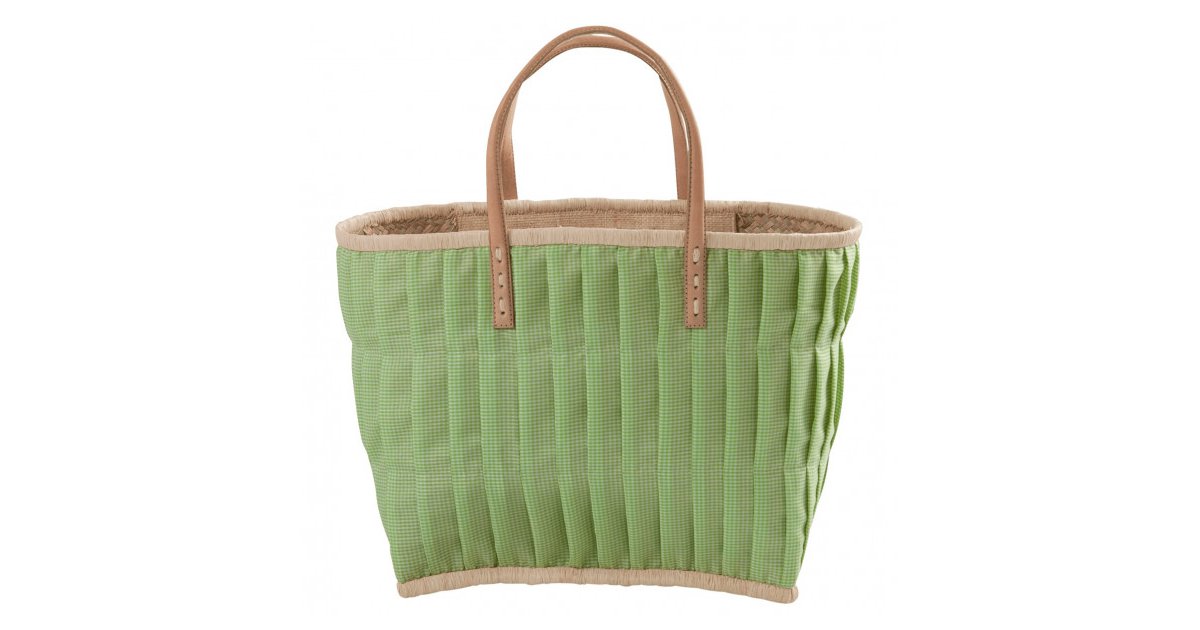 Rice Fabric Covered Raffia with Leather Handles